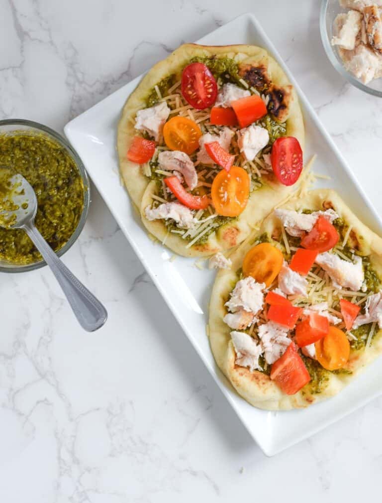 8 Minute Pesto Naan Pizza - Bucket List Tummy