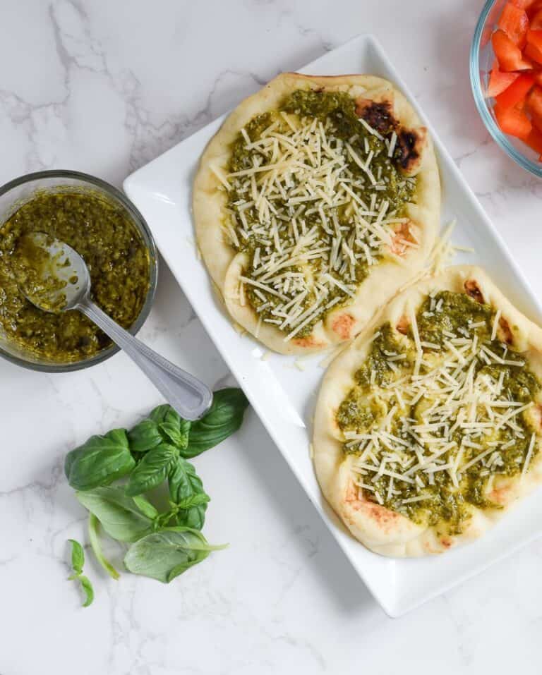 8 Minute Pesto Naan Pizza - Bucket List Tummy
